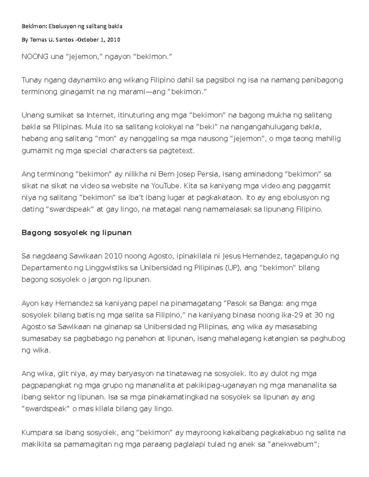 Pasok sa Banga Wika ng mga Bakla - Bekimon: Ebolusyon ng salitang bakla ...