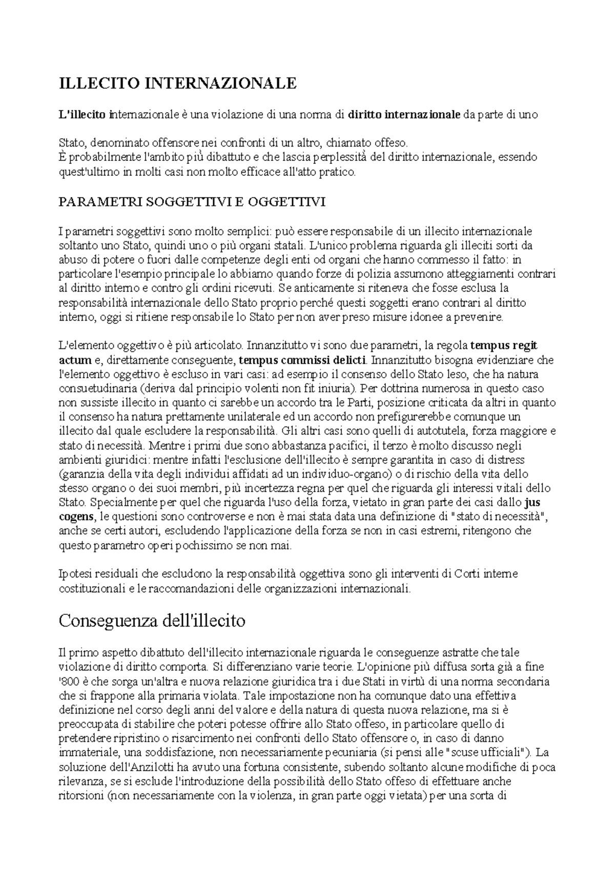 Illecito Internazionale - ILLECITO INTERNAZIONALE L'illecito ...