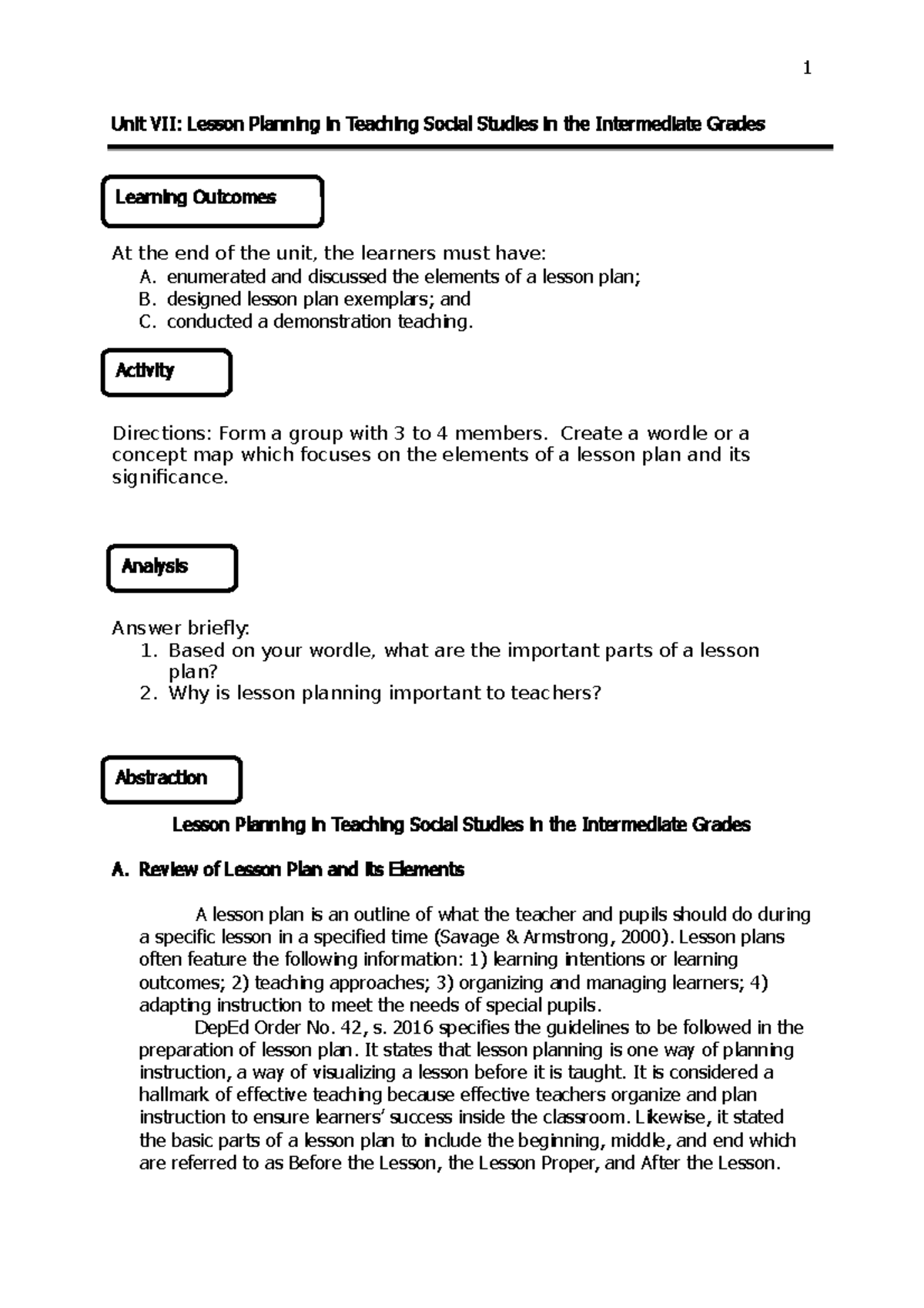 Unit-VII - SST - Unit VII: Lesson Planning in Teaching Social Studies ...