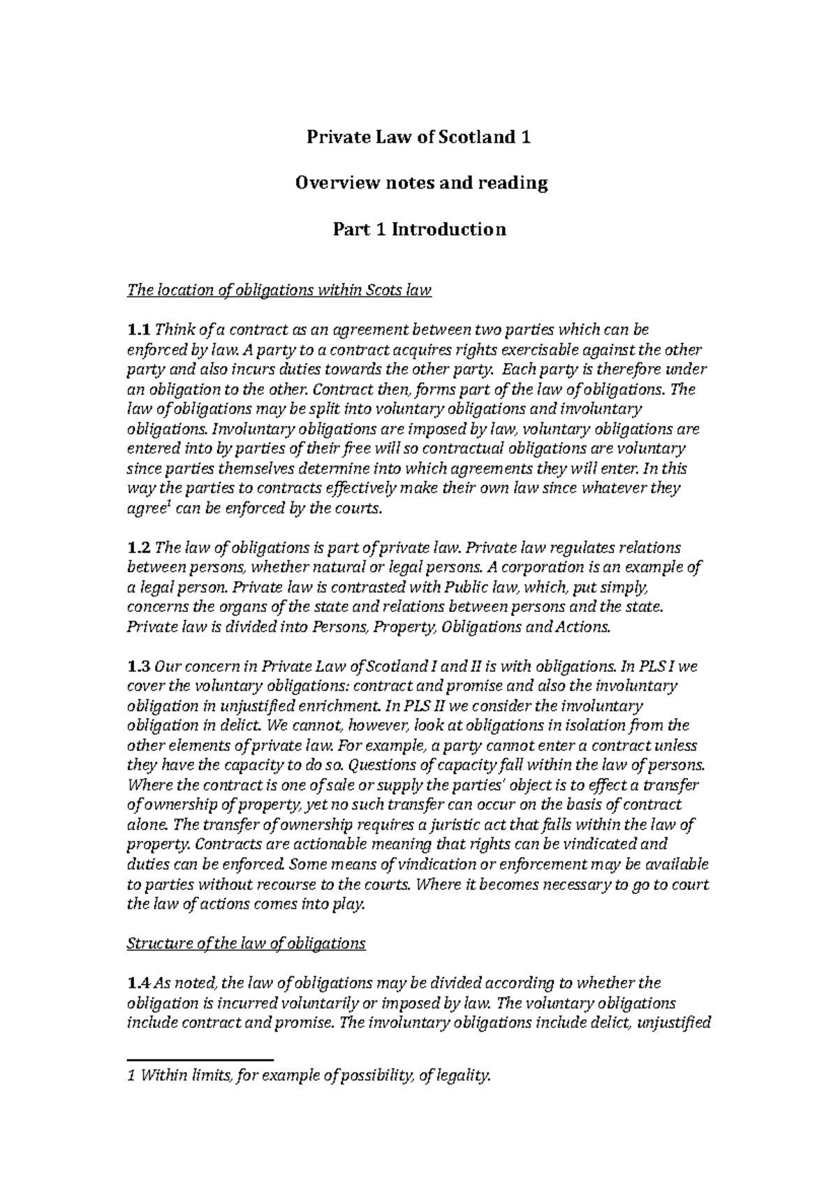 Overview Part 1-Introduction to Private Law - Private Law of Scotland 1 ...