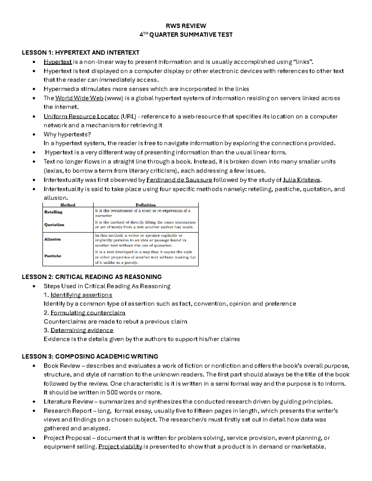 RWS Reviewer 4TH Summative - RWS REVIEW 4 TH QUARTER SUMMATIVE TEST ...