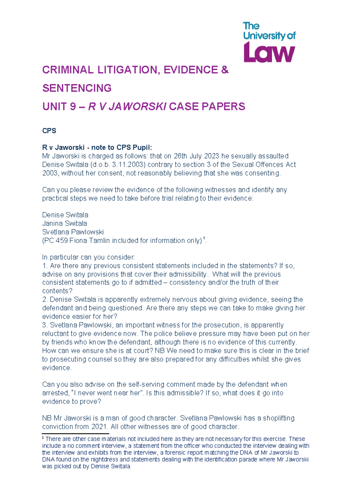 2324 crim unit09 ce01 jaworski case papers - CRIMINAL LITIGATION ...