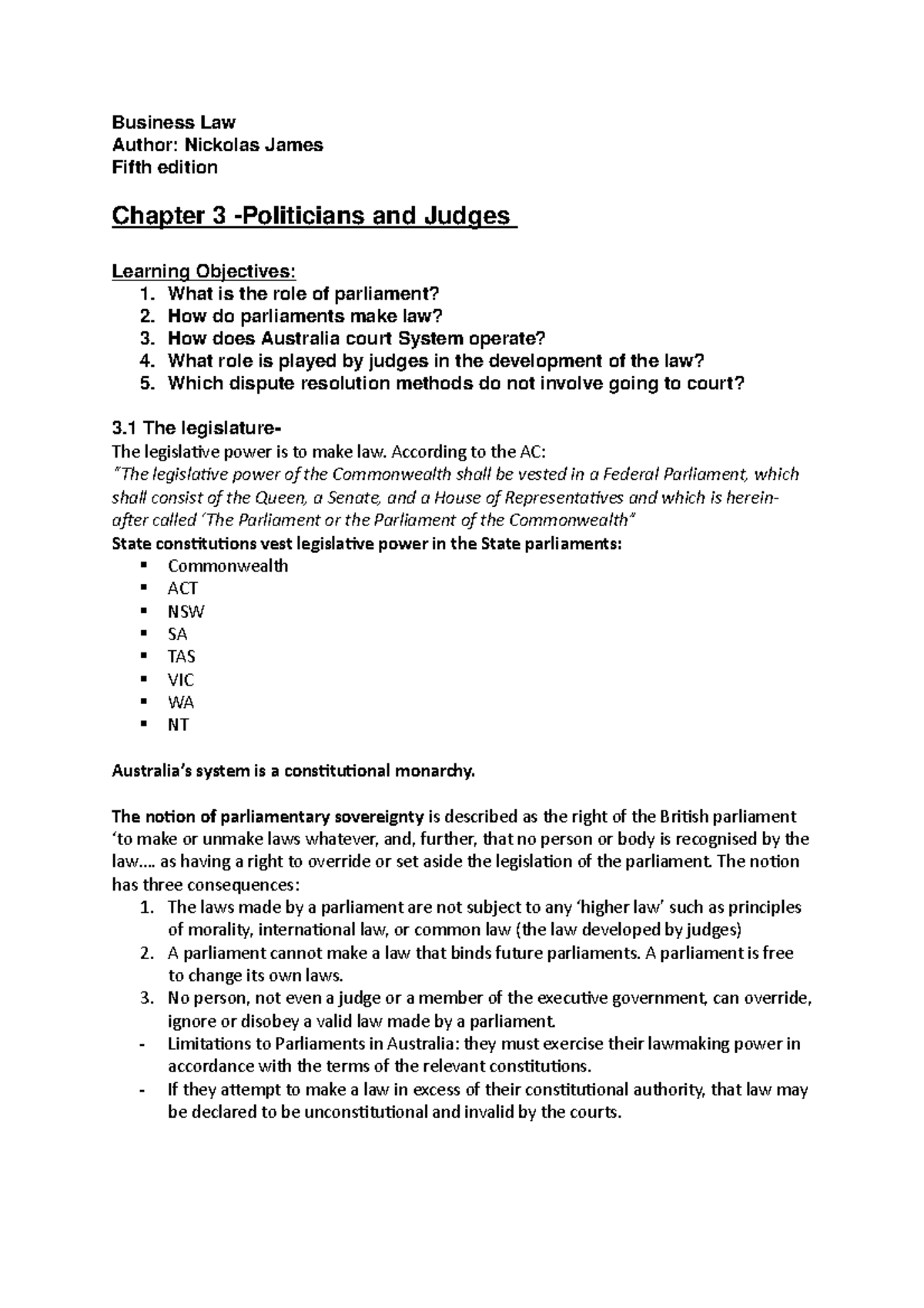 Chapter 3 -Politicians and Judges - LAW 2497/2477 - RMIT University ...
