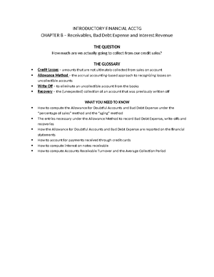 Chapter 8 Receivables, Bad Debt Expense, and Interest Revenue Questions ...