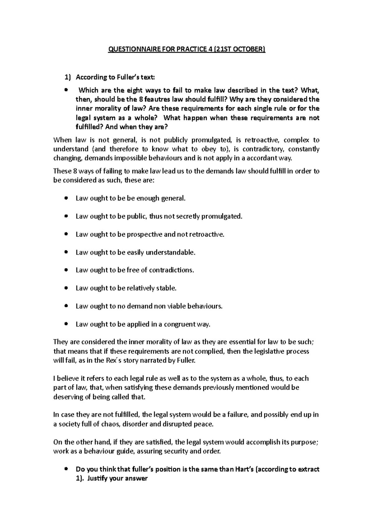 Practice 4 Questionnaire Theory of law, UC3M - QUESTIONNAIRE FOR ...