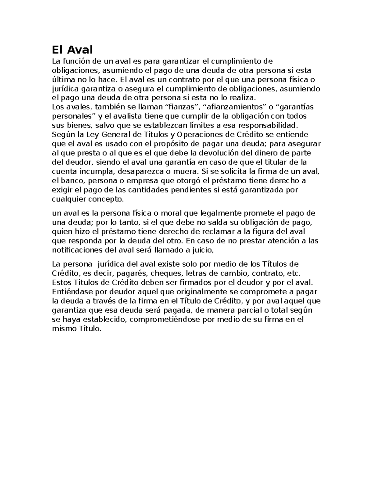 El Aval - dasdsadasd - El Aval La función de un aval es para garantizar ...