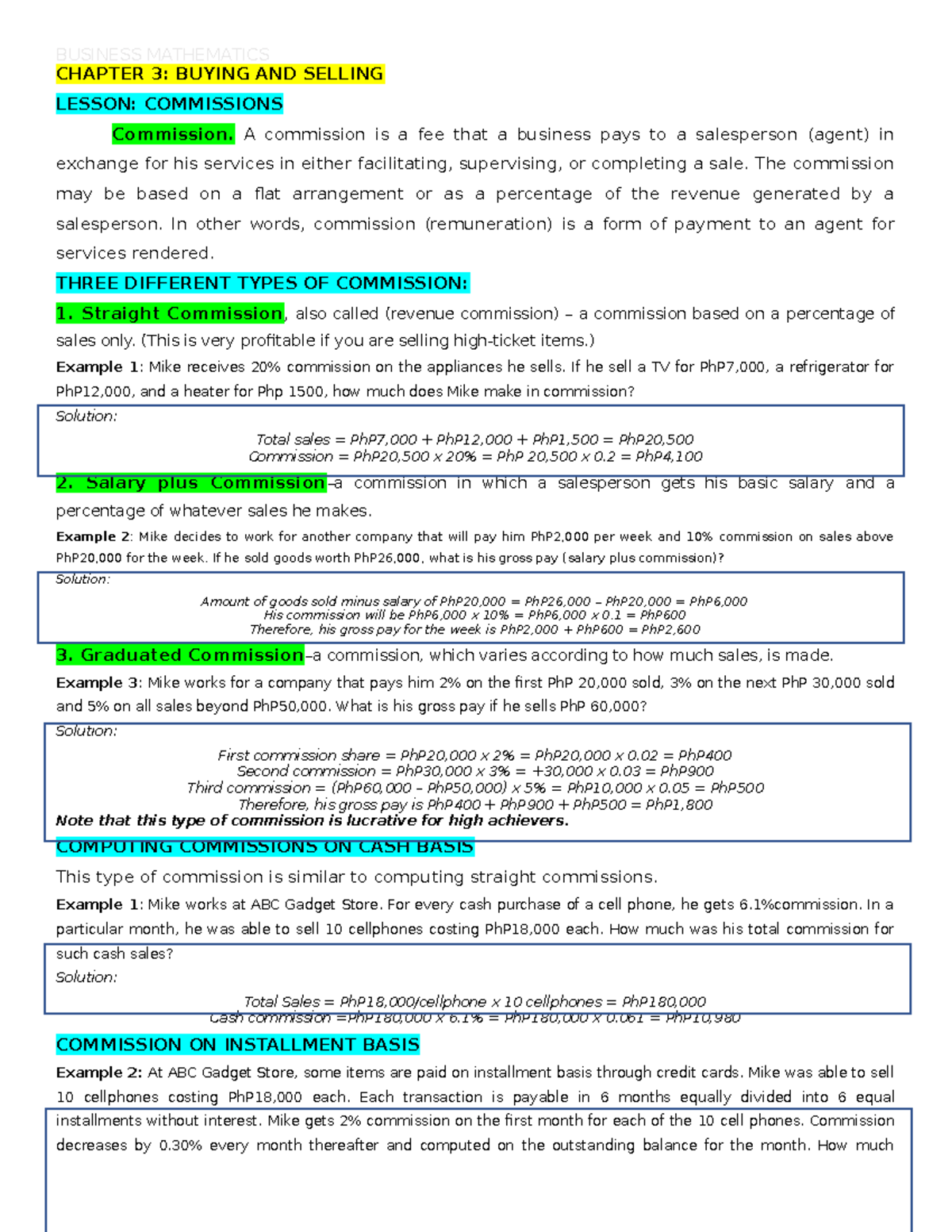 Special class activity - BUSINESS MATHEMATICS CHAPTER 3: BUYING AND ...