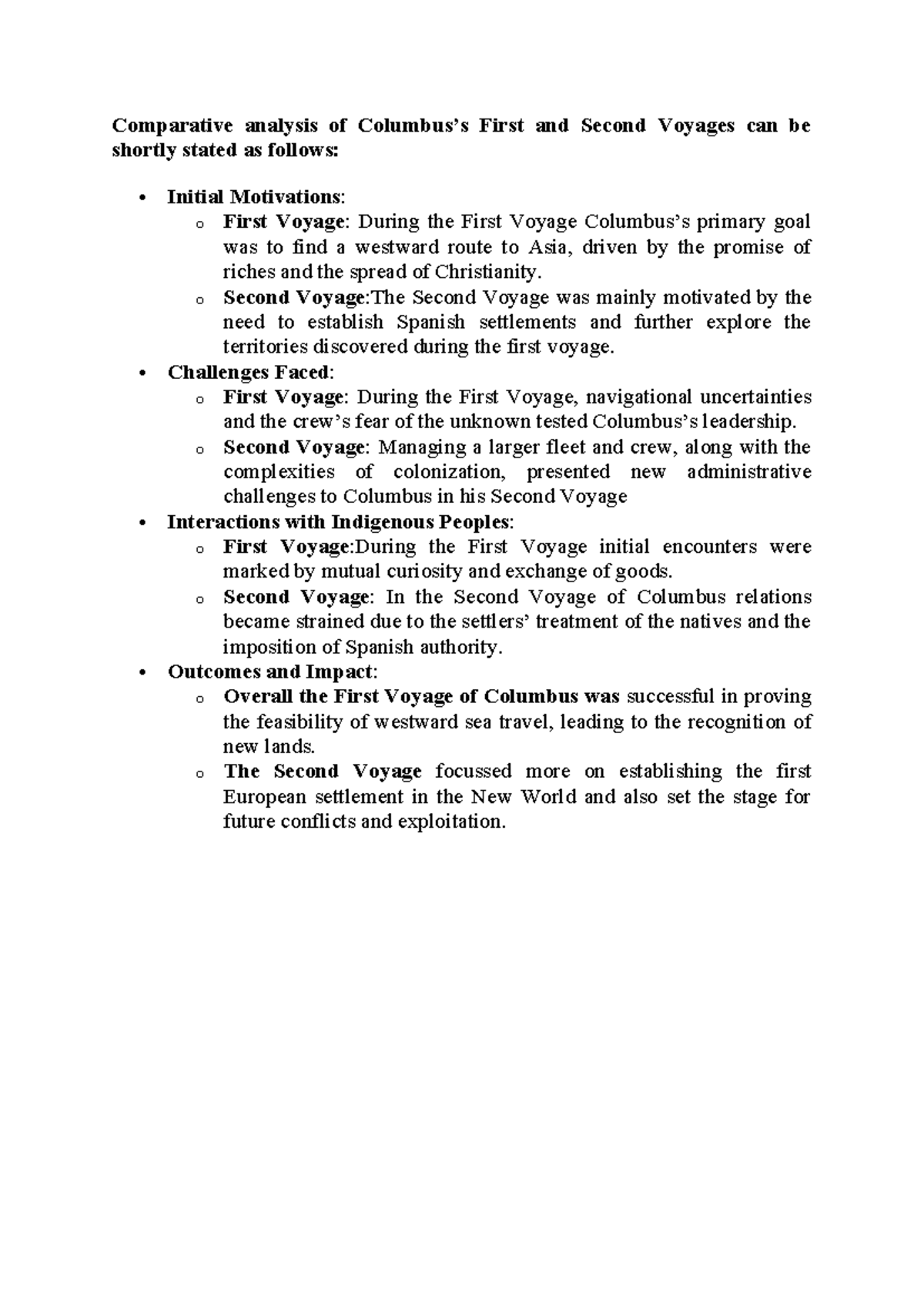 Comparative analysis of Columbus - o Second Voyage:The Second Voyage ...