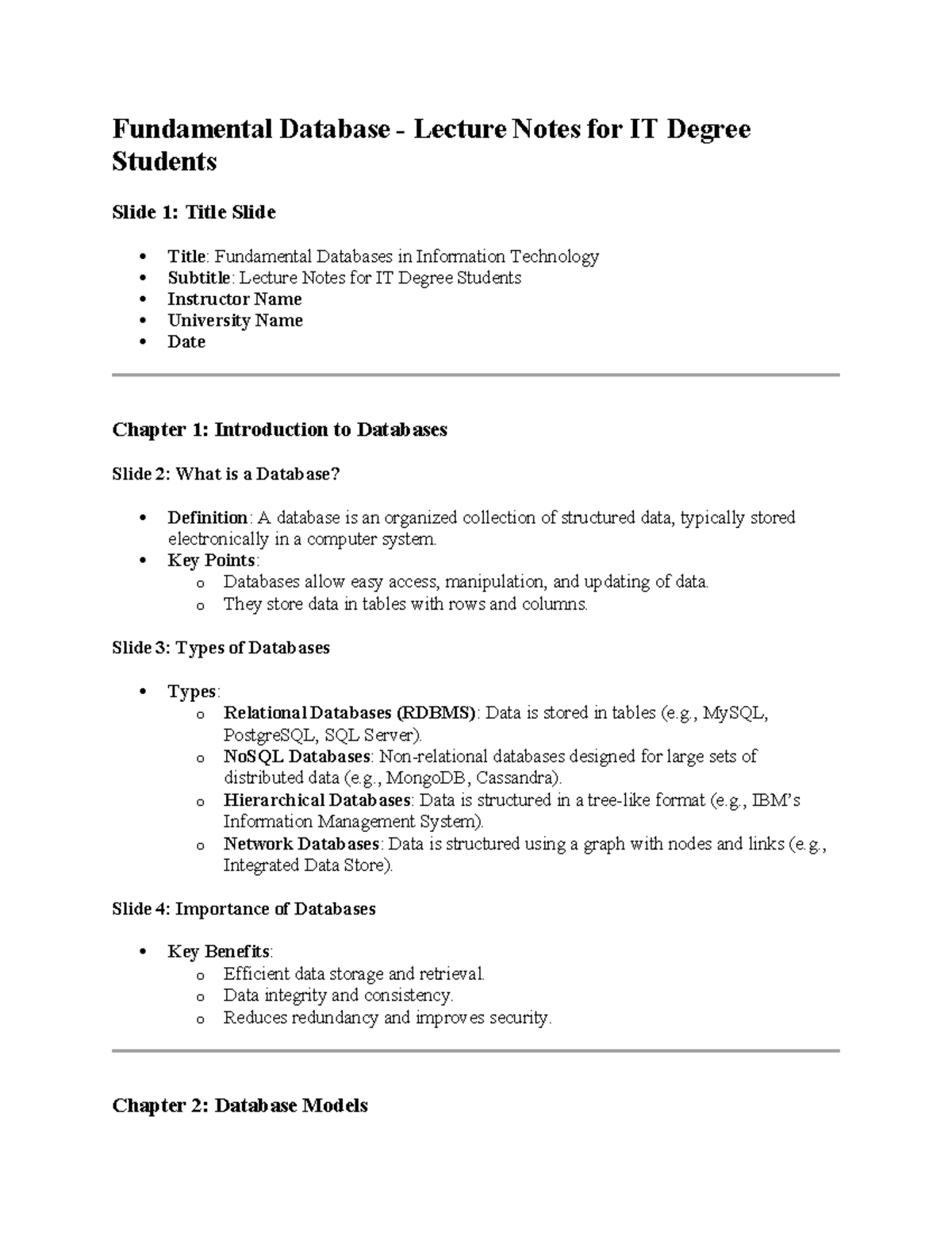 Fundamental and adv Database - Fundamental Database - Lecture Notes for ...