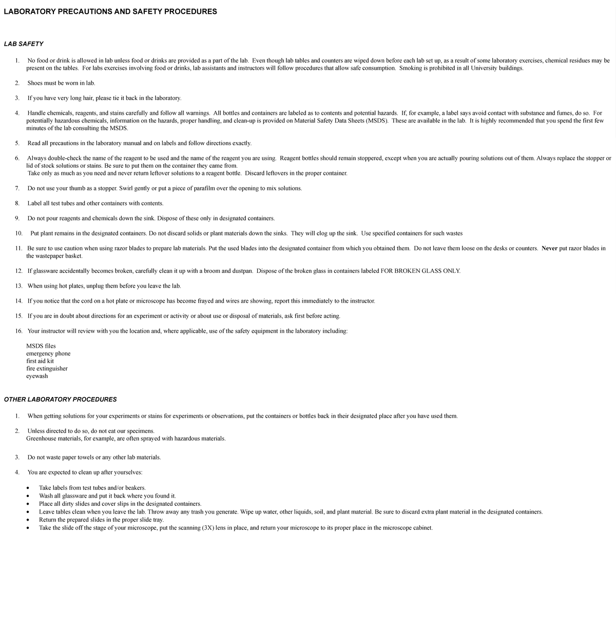 Laboratory Precautions AND Safety Procedures - LABORATORY PRECAUTIONS ...