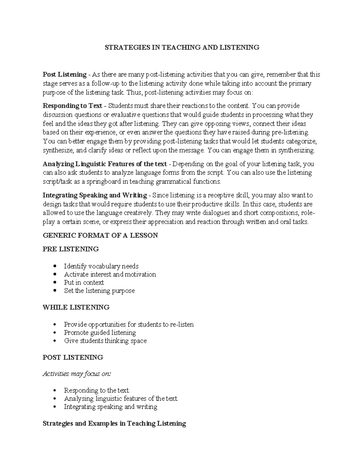 Strategies IN Teaching AND Listening - STRATEGIES IN TEACHING AND ...