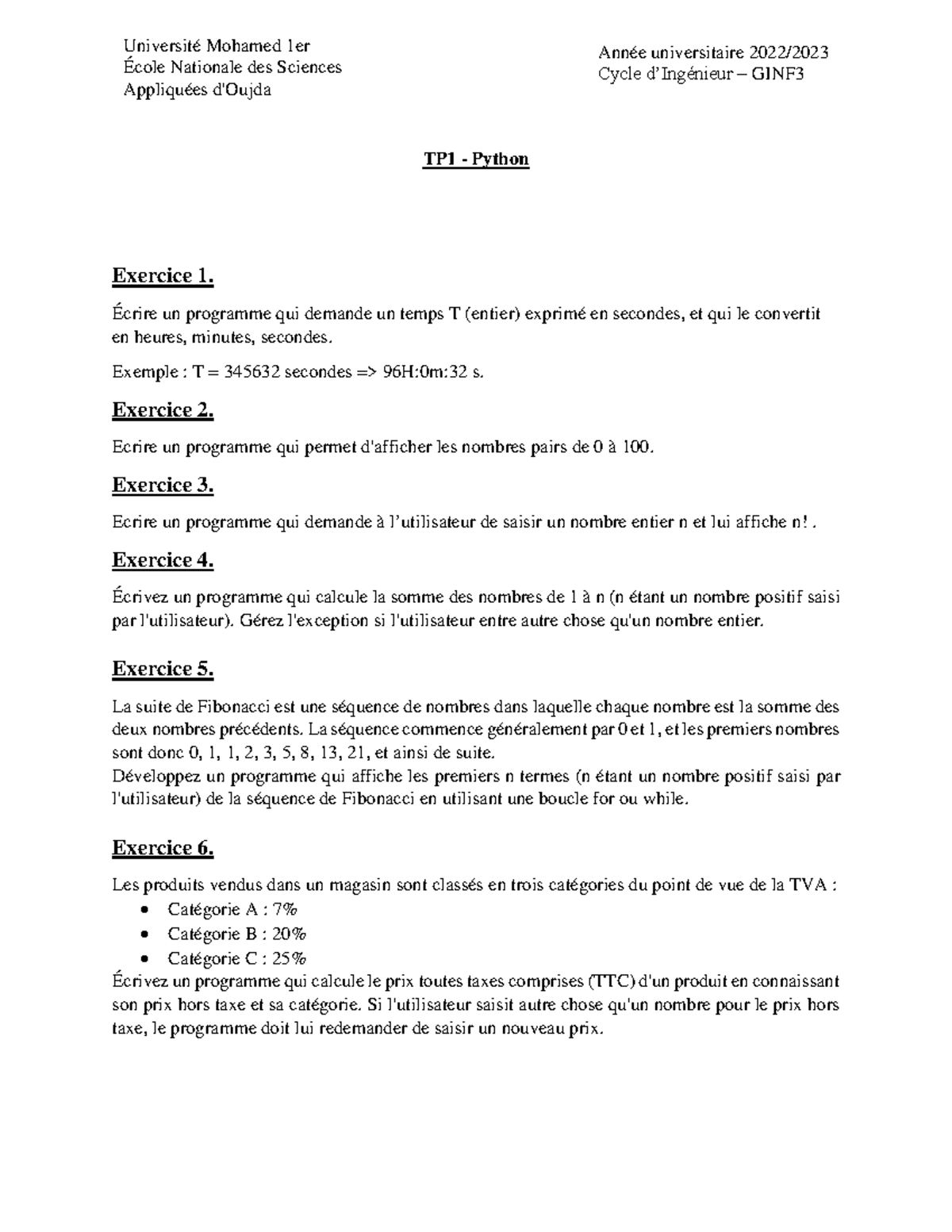 Tp1 No Description Tp1 Python Exercice 1 Écrire Un Programme Qui Demande Un Temps T