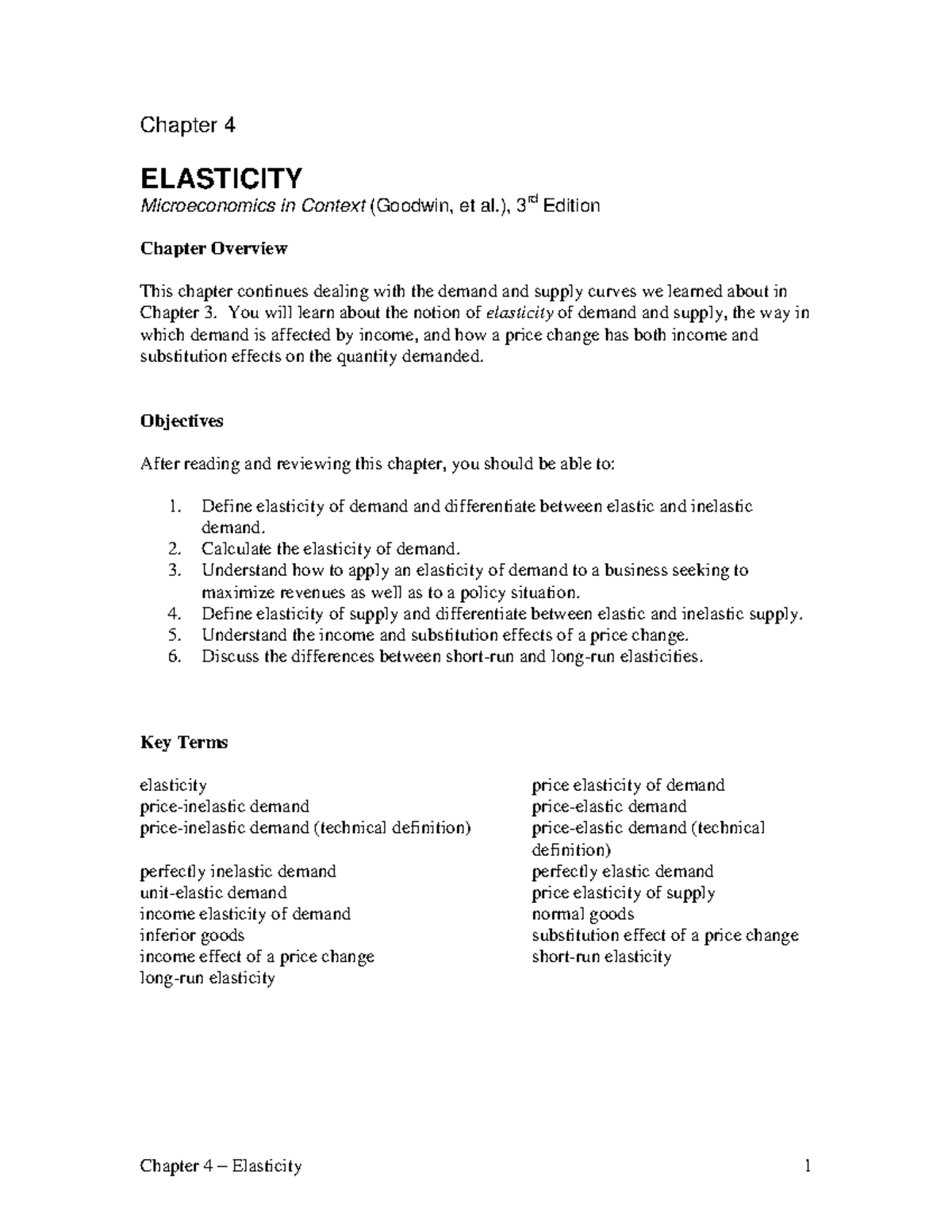 Elasticiy Practice Exercise (With Answers) - Chapter 4 ELASTICITY Microeconomics in Context ...