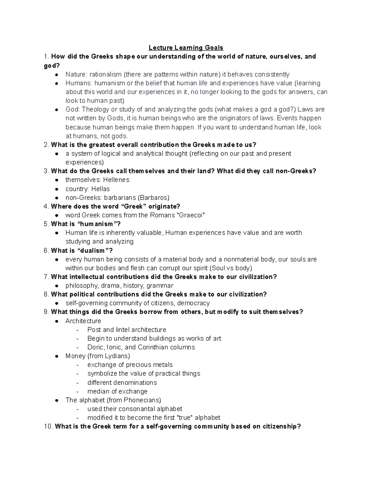 Humanities Study Guide Unit 2 - Lecture Learning Goals How did the ...