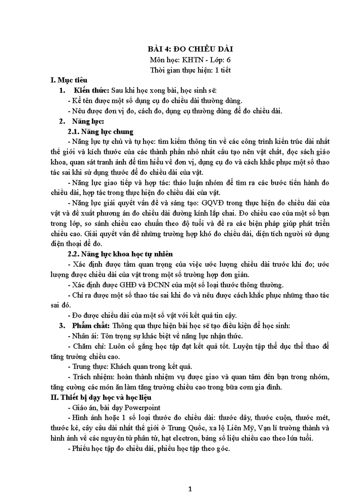 CTST CD1 BAI4 DO Chieu DAI - BÀI 4: ĐO CHIỀU DÀI Môn học: KHTN - Lớp: 6 ...