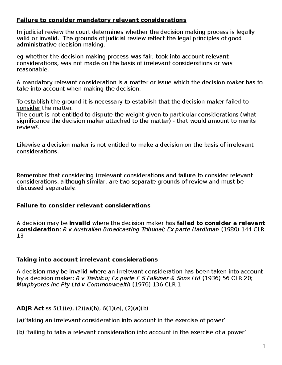 LLB358 relevant considerations 2016 - Failure to consider mandatory ...