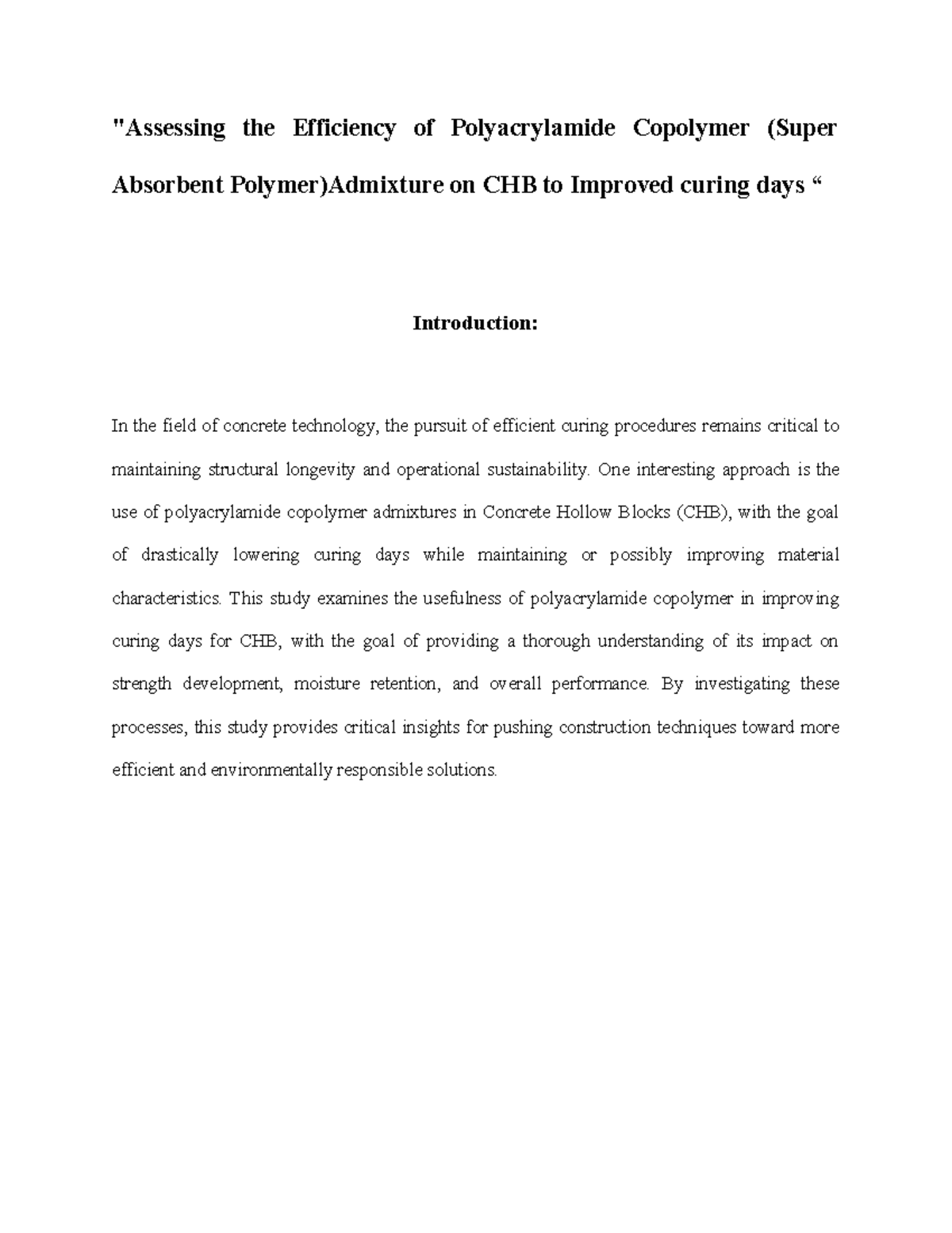 Assessing the Efficiency of polyacrylamide copolymer - One interesting ...