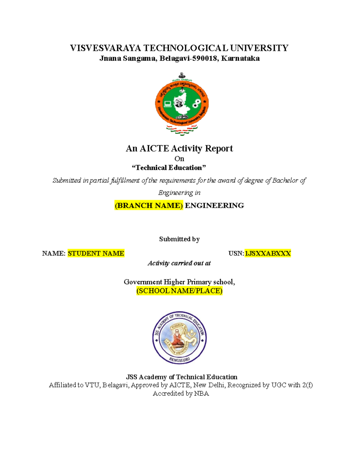 JSS Report Format - geyf - VISVESVARAYA TECHNOLOGICAL UNIVERSITY Jnana ...