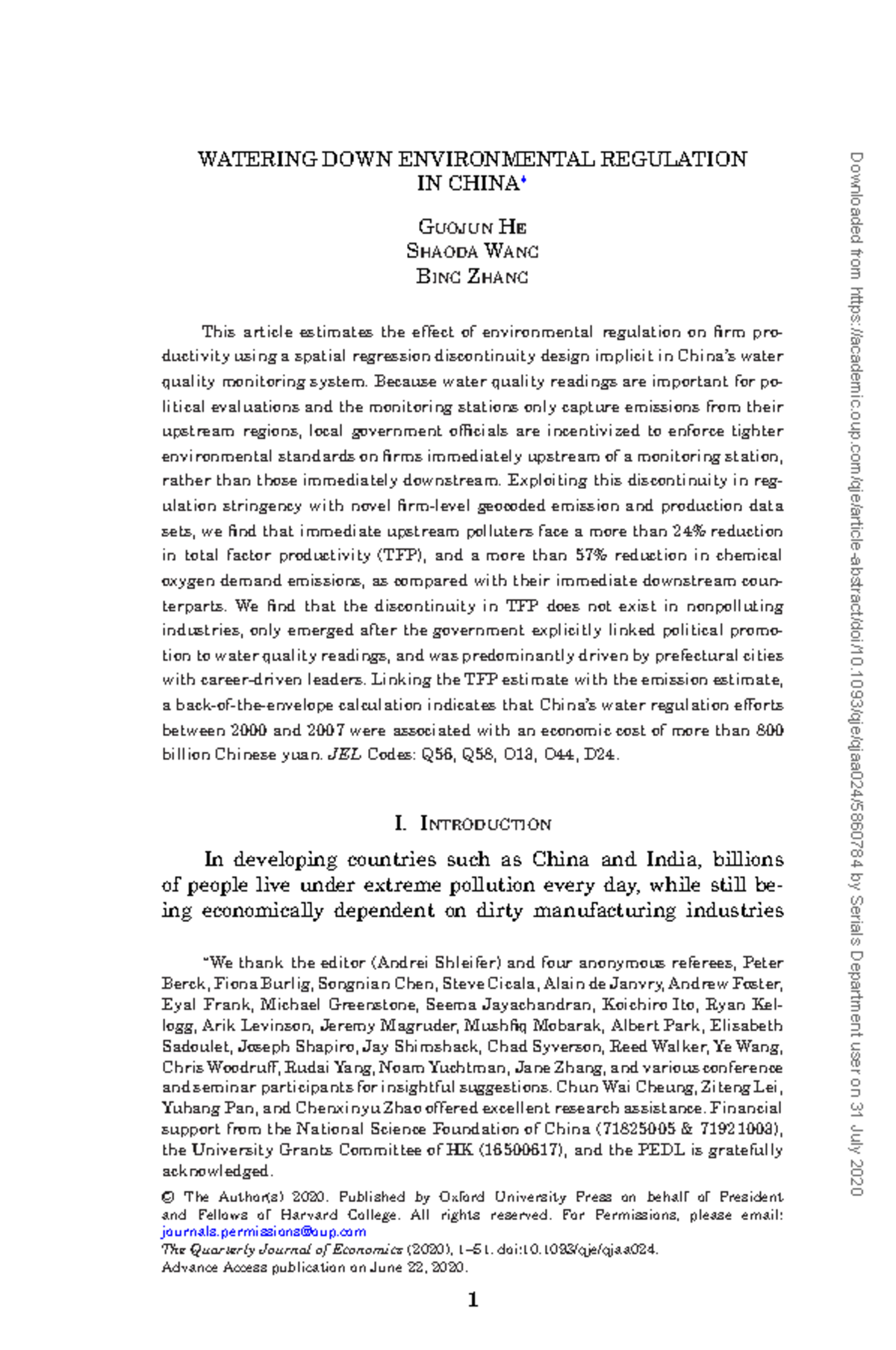 RD1 - An essay - WATERING DOWN ENVIRONMENTAL REGULATION IN CHINA∗ ...