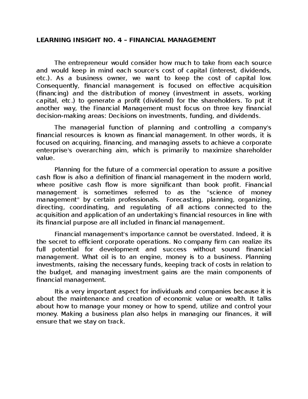 Learning Insight NO. 4 - nothing. - LEARNING INSIGHT NO. 4 – FINANCIAL ...