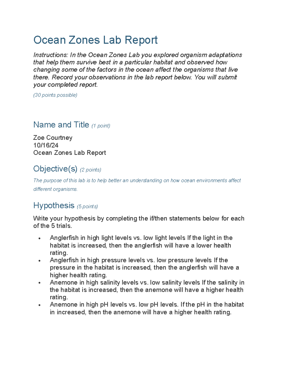 Ocean Zones Lab Report - Ocean Zones Lab Report Instructions: In the Ocean Zones Lab you ...