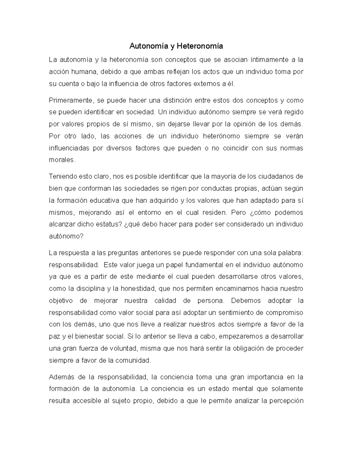 Autonomía y Heteronomía - Autonomía y Heteronomía La autonomía y la ...