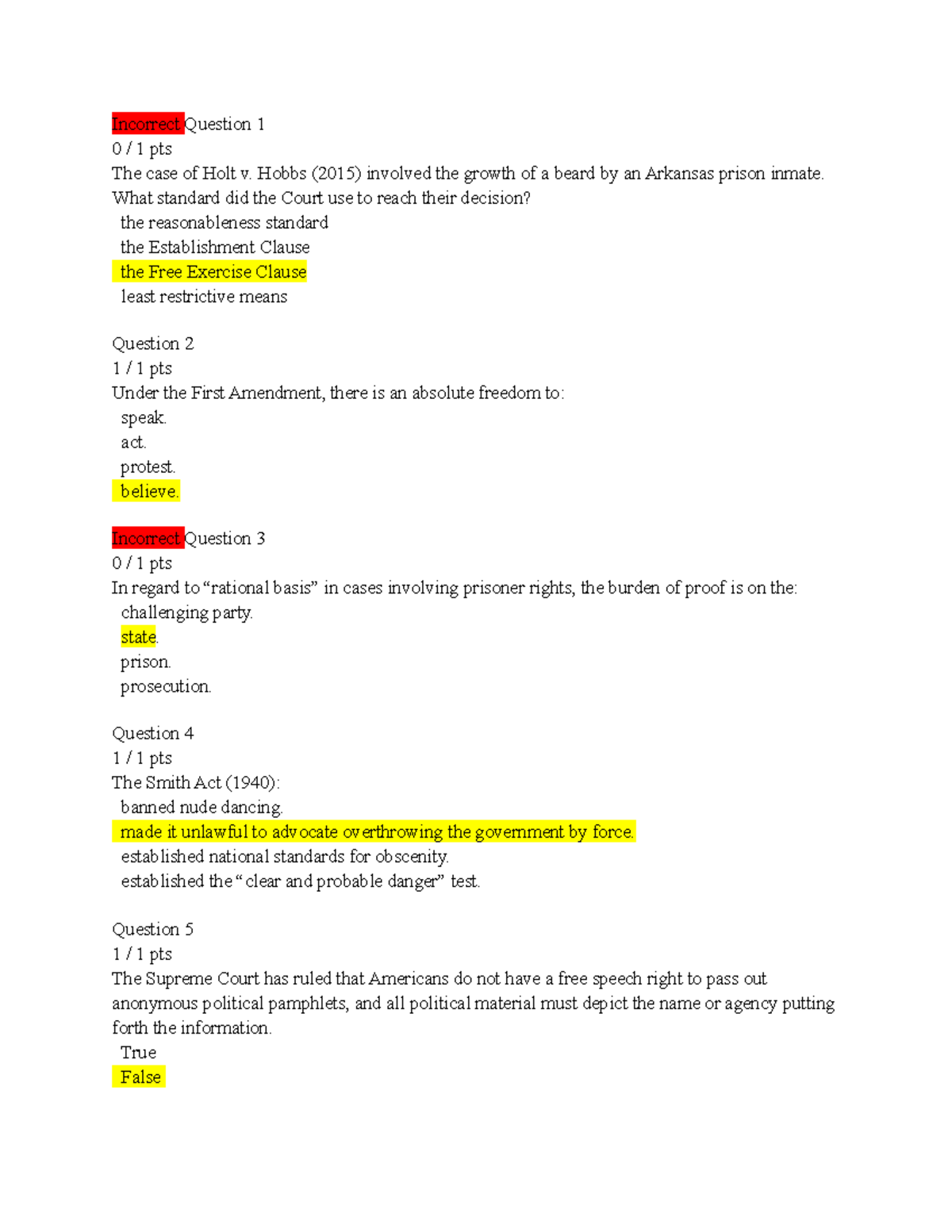 Chapter 5 Mini Homework Set Attempt 1 - Incorrect Question 1 0 / 1 pts ...