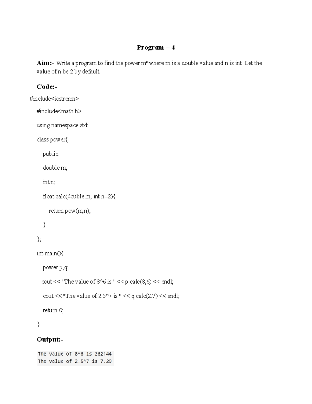 Oops 4-10 - 4 to 10 oops lab manual experiment - Program – 4 Aim:- Write a program to find the ...