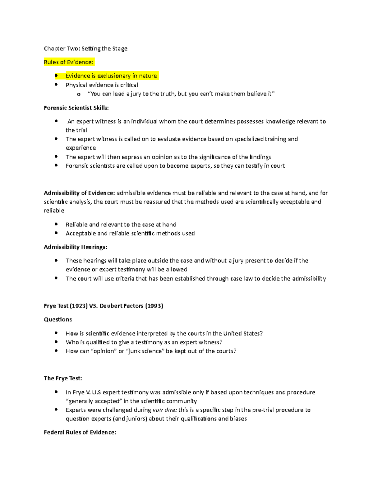 Chapter Two Notes - Chapter Two: Setting the Stage Rules of Evidence ...