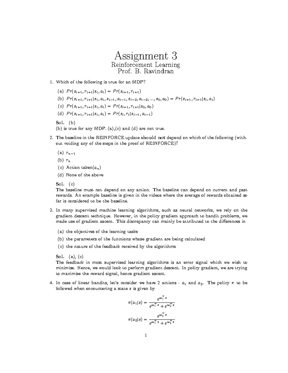A3 Reinforcement Learning Assignment 3 Reinforcement Learning Prof B Ravindran Which Of 1166