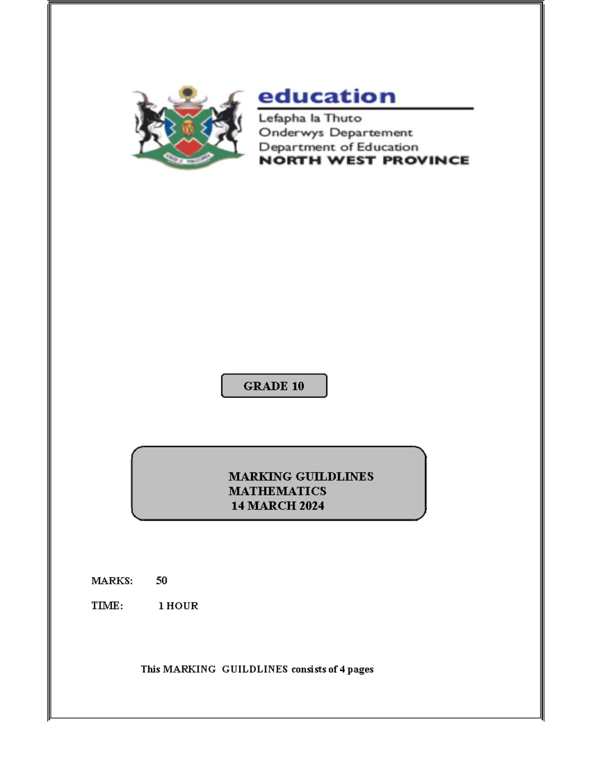 POaa - Programme of Assessment - TERM 1 TEST GRADE 10 MARKING ...