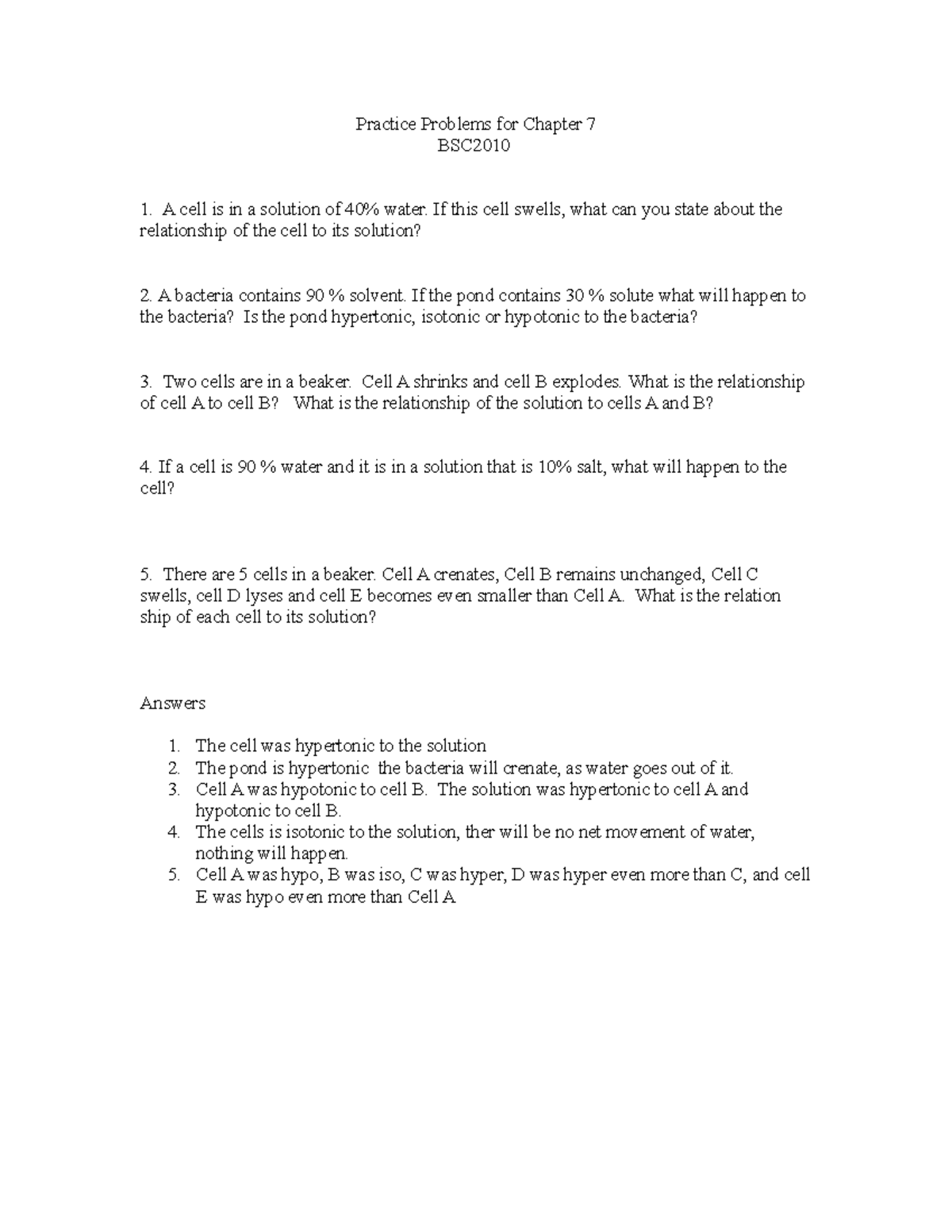 Practice Problems for Chapter 7 - If this cell swells, what can you ...