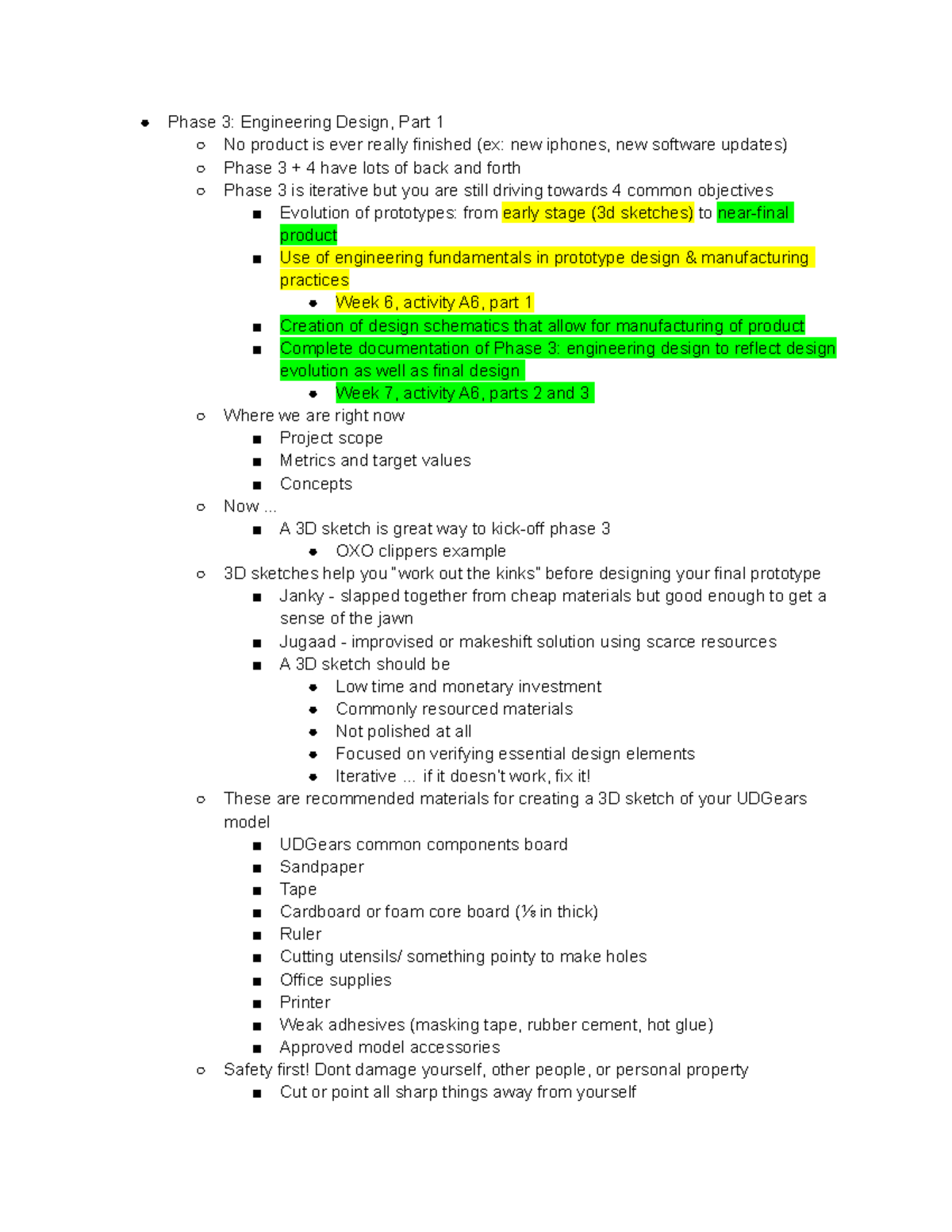 EGGG 101 - Week 6 notes - Phase 3: Engineering Design, Part 1 No ...