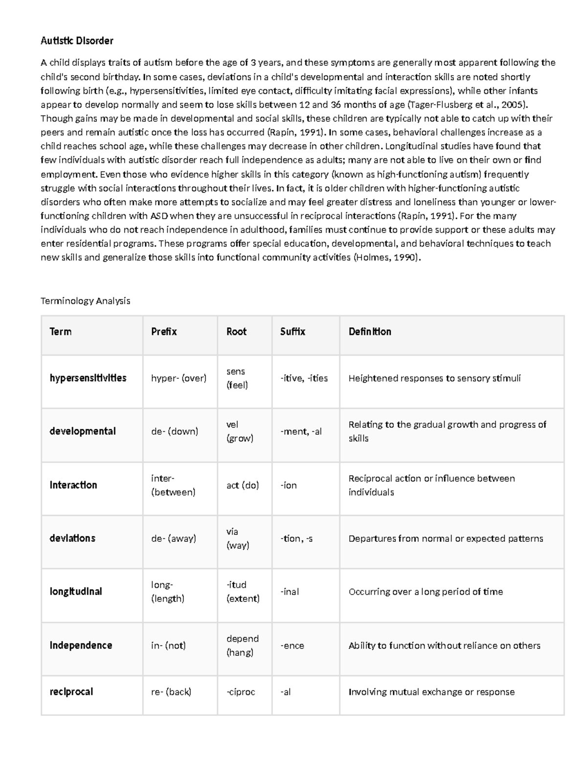 Autistic Disorder - Text, Terminology, Grammar and Reading ...