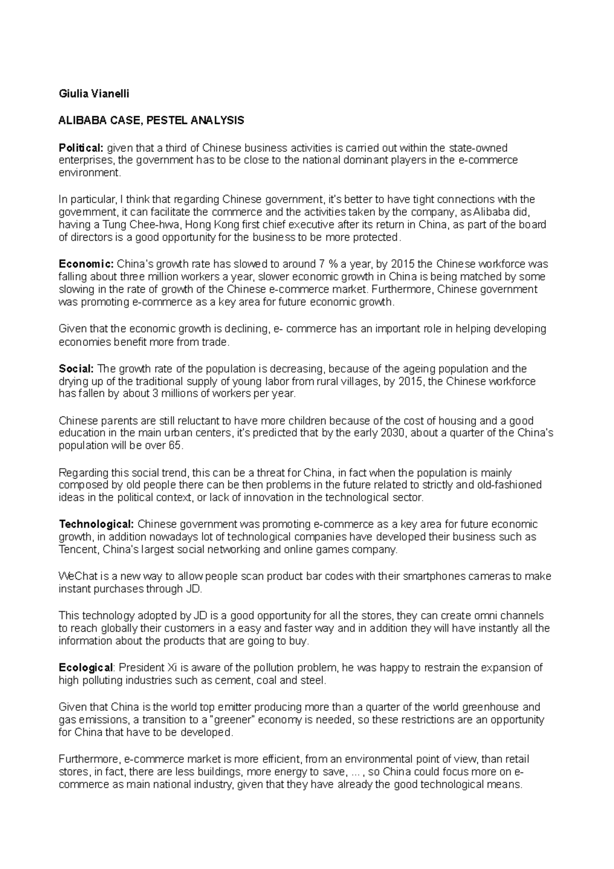Alibaba CASE STUDY - Giulia Vianelli ALIBABA CASE, PESTEL ANALYSIS ...