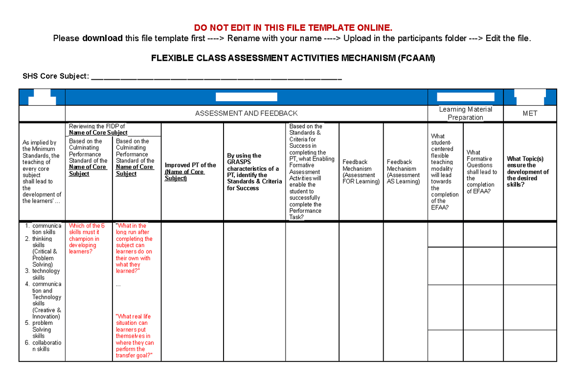 WS 2 I Fcaam Template - DO NOT EDIT IN THIS FILE TEMPLATE ONLINE ...