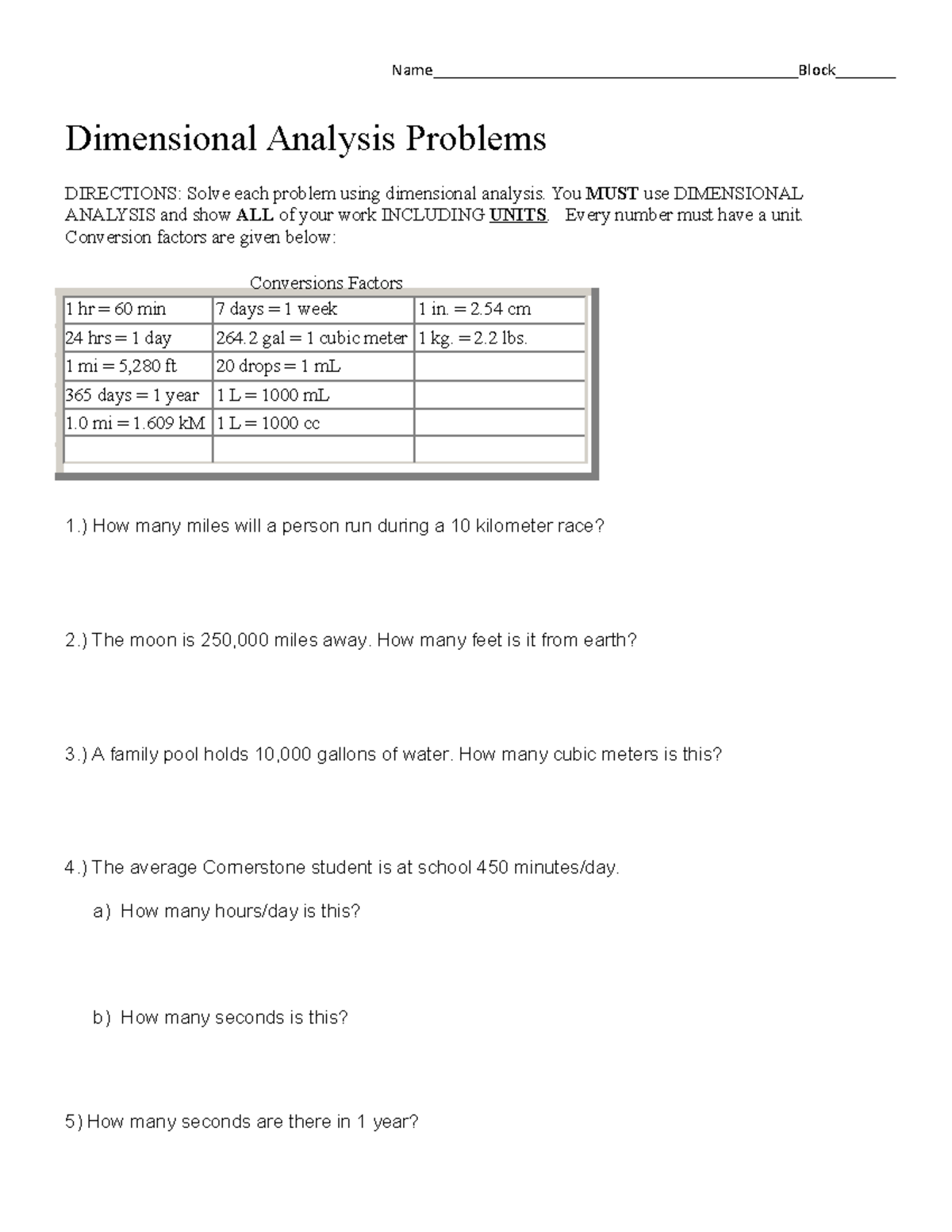 Dimensional Analysis intro - Name ...