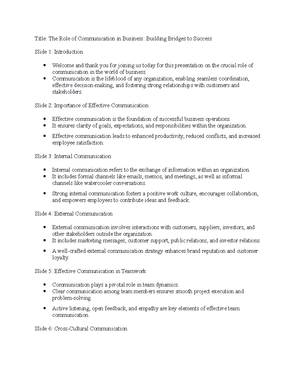 New DOC Document - vcxz - Title: The Role of Communication in Business: Building Bridges to ...