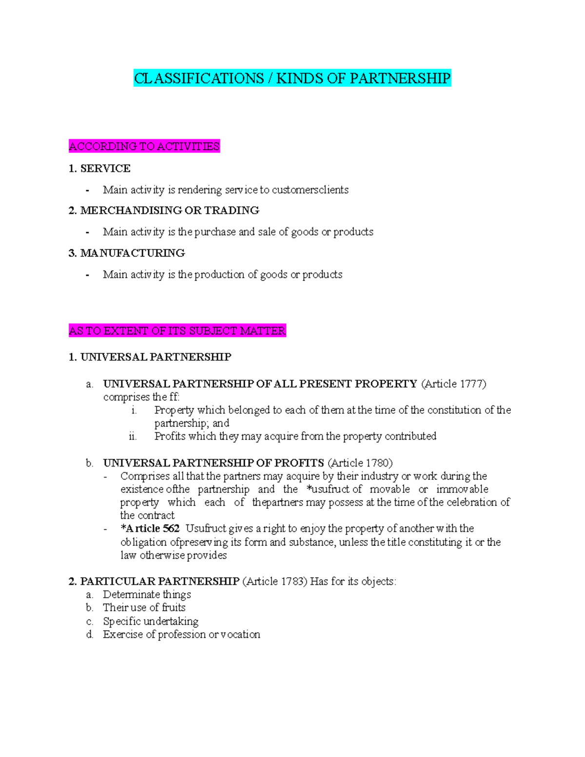 Classifications - CLASSIFICATIONS / KINDS OF PARTNERSHIP ACCORDING TO ...