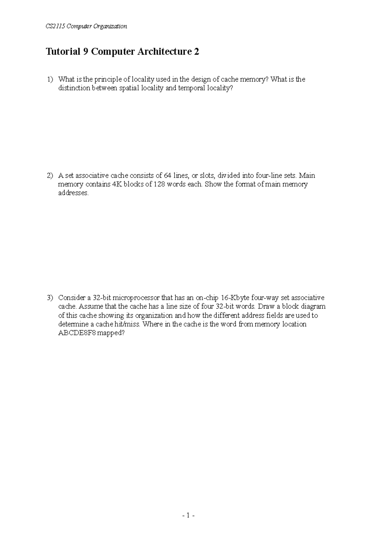 CS 2115 Tutorial 9 - CS2115 Computer Organization Tutorial 9 Computer ...