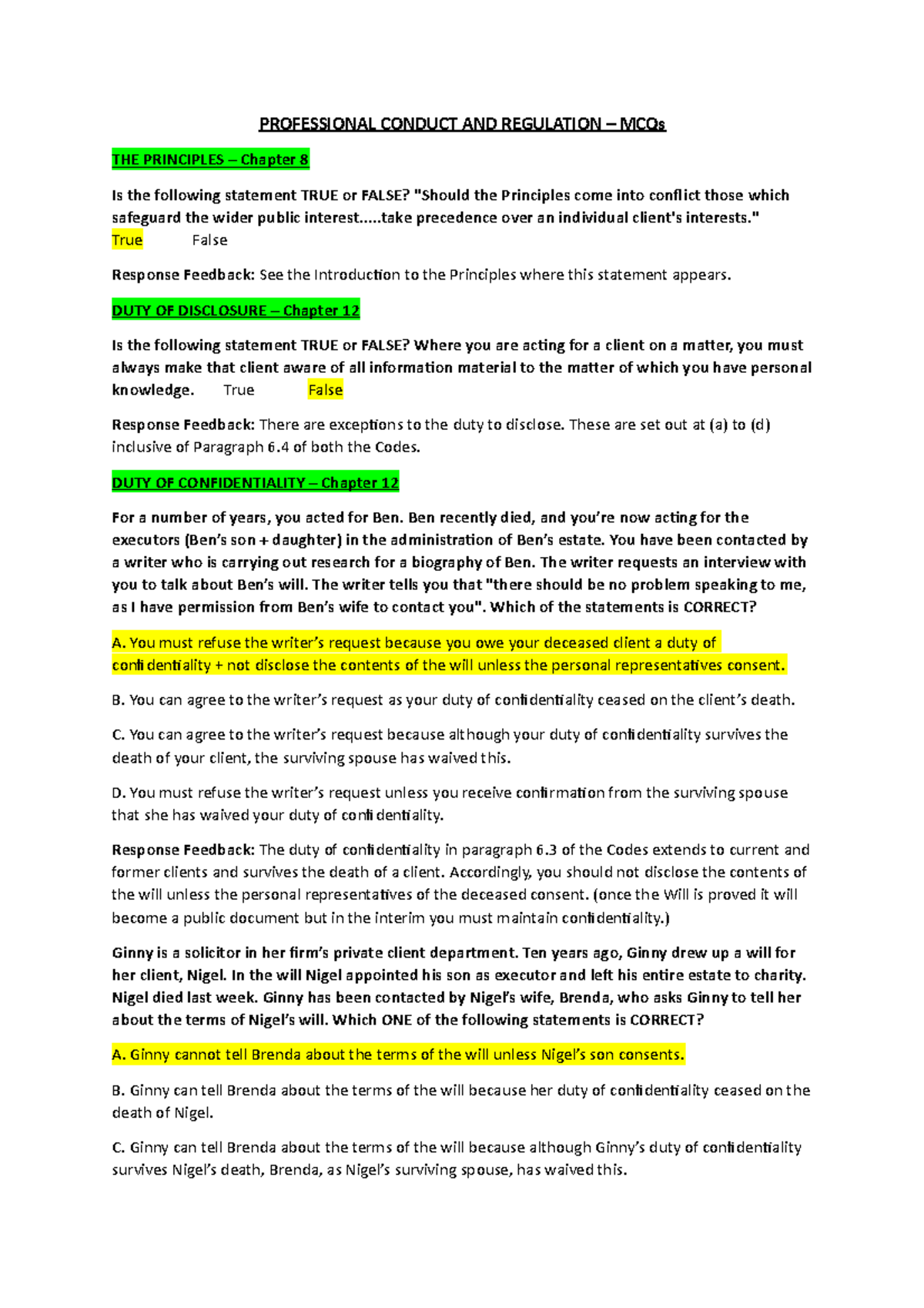 Professional Conduct AND Regulation MCQs - PROFESSIONAL CONDUCT AND ...