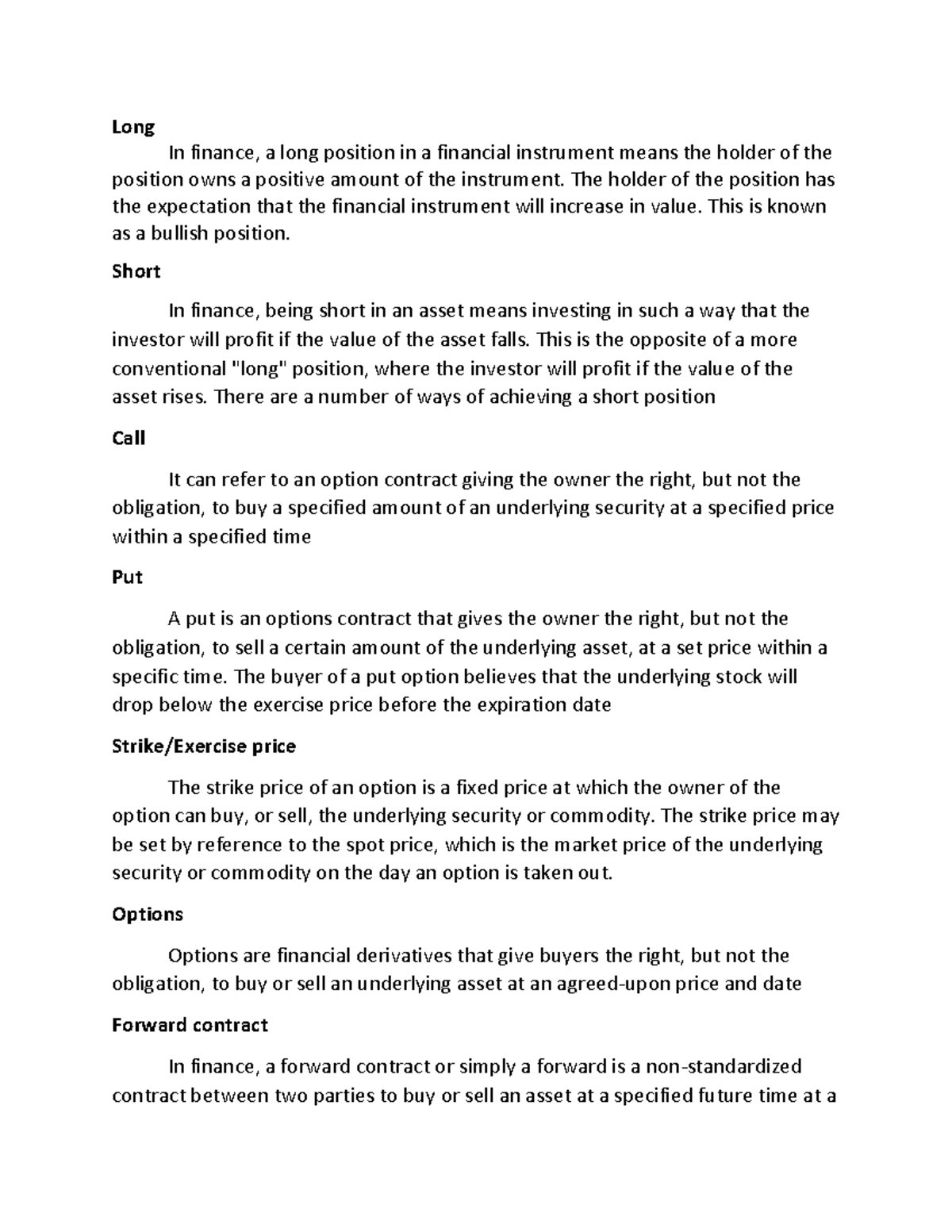 Po Fin Def - Definitions - Long In finance, a long position in a ...