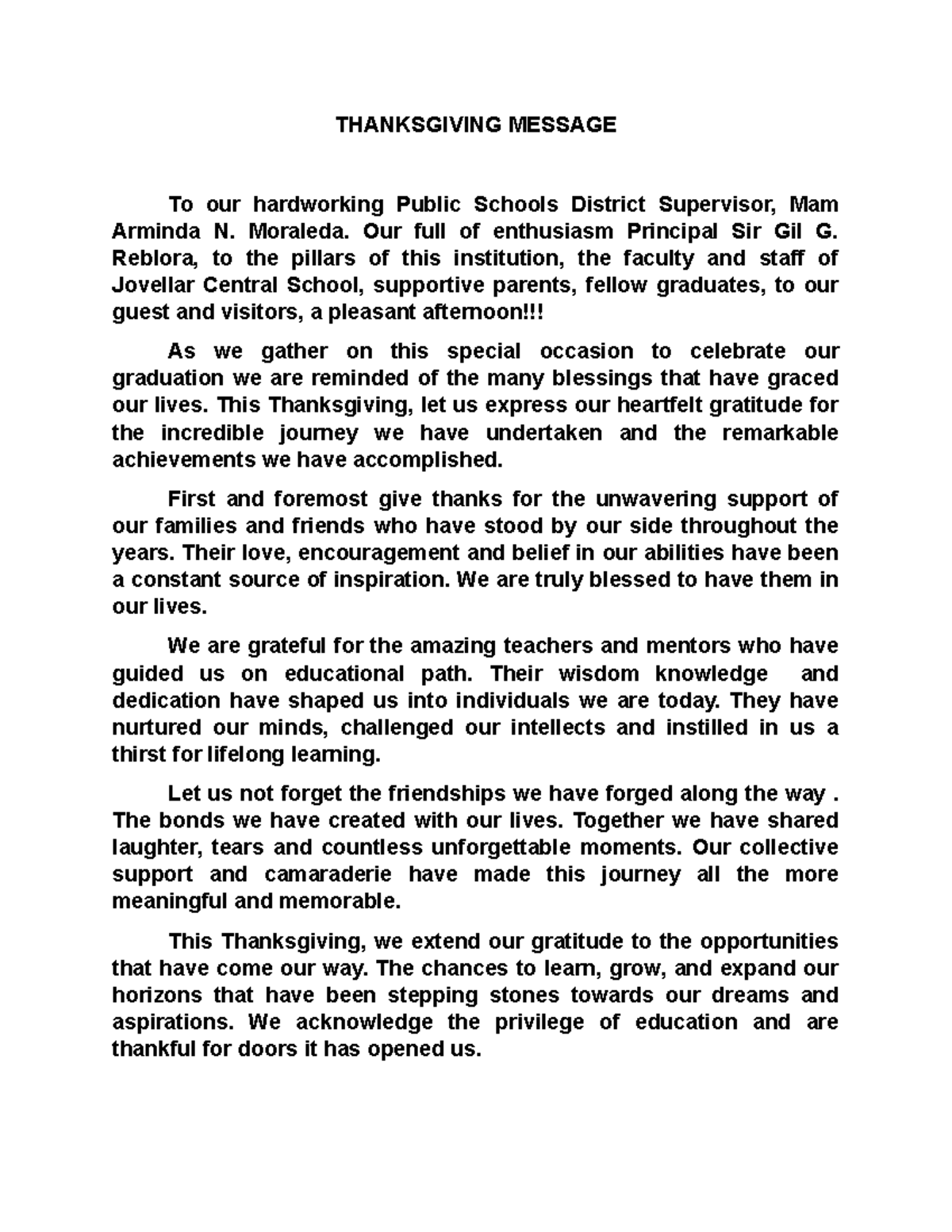 Thanksgiving Message-vien - THANKSGIVING MESSAGE To our hardworking ...