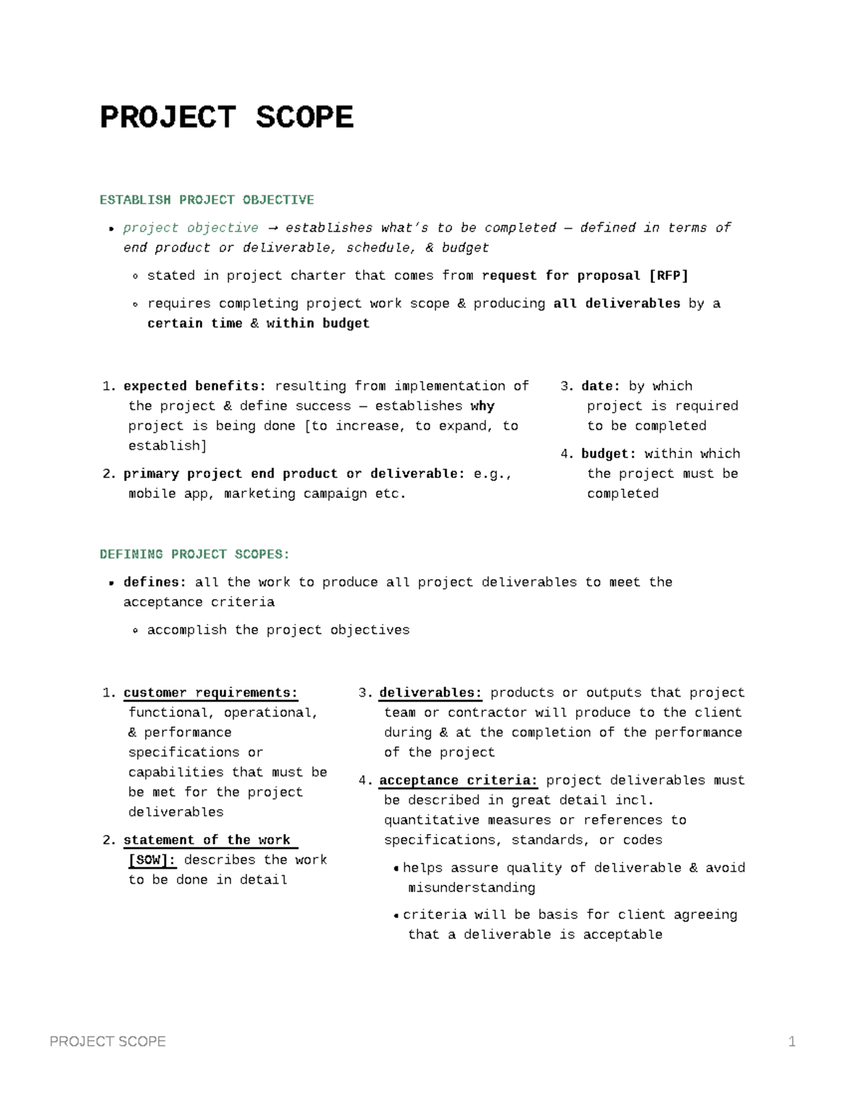 Project Scope - lecture notes - GMS450 - Cgms 450 - Toronto Met - Studocu