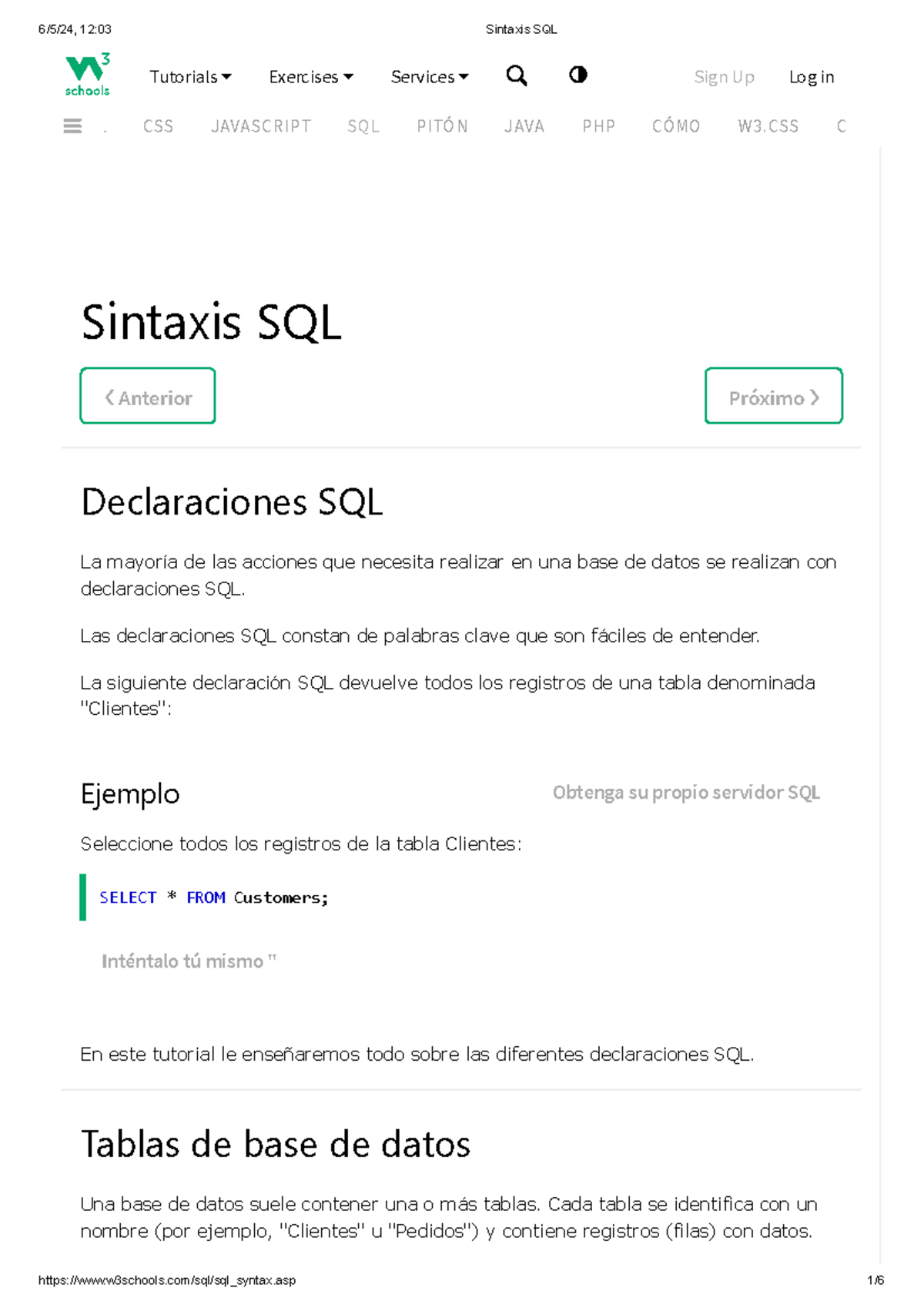 wwwwwwwwwwwwwwwwwwwww - Anterior Próximo Sintaxis SQL Declaraciones SQL ...