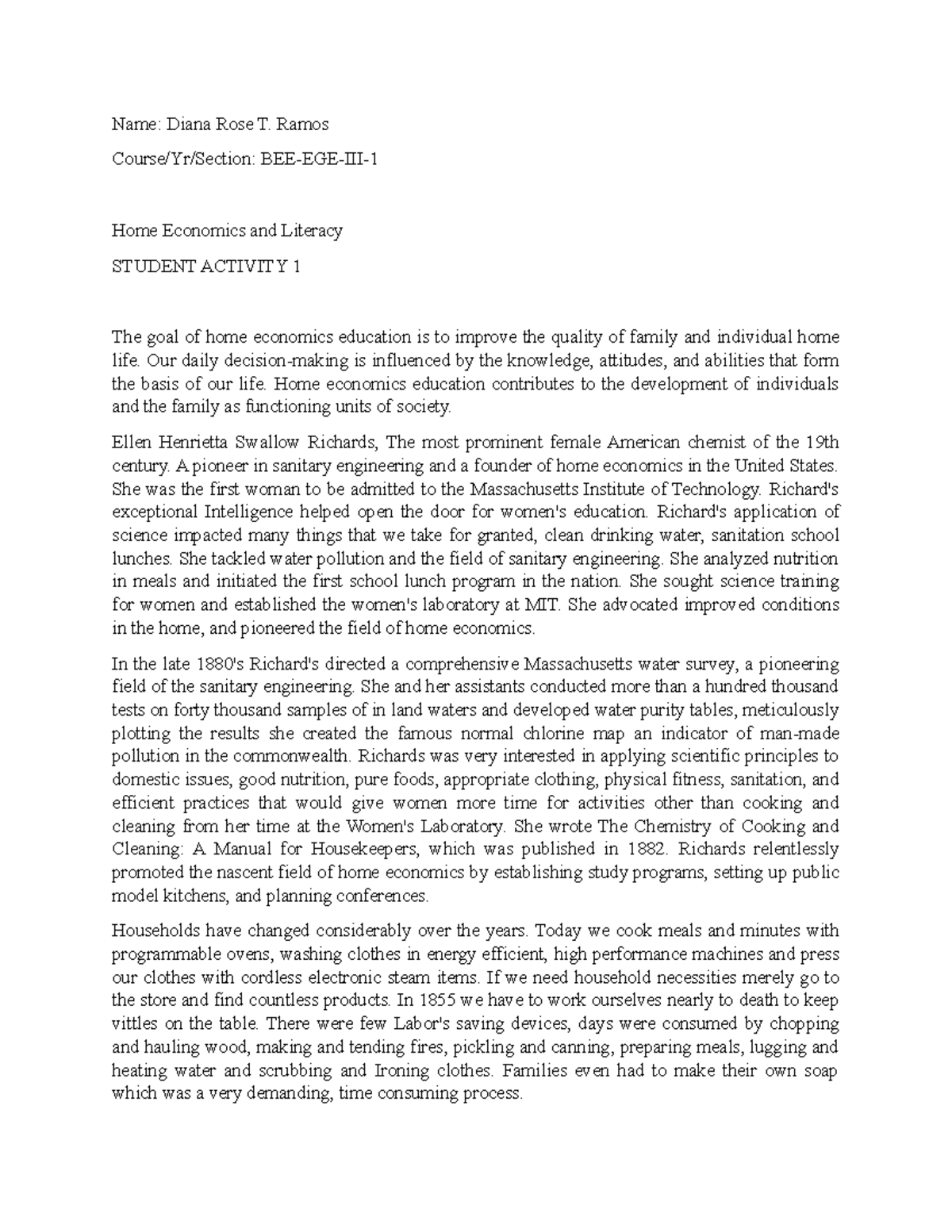 Ramos, Diana Rose T BEE-EGE III-1 Activity 1 - Name: Diana Rose T ...