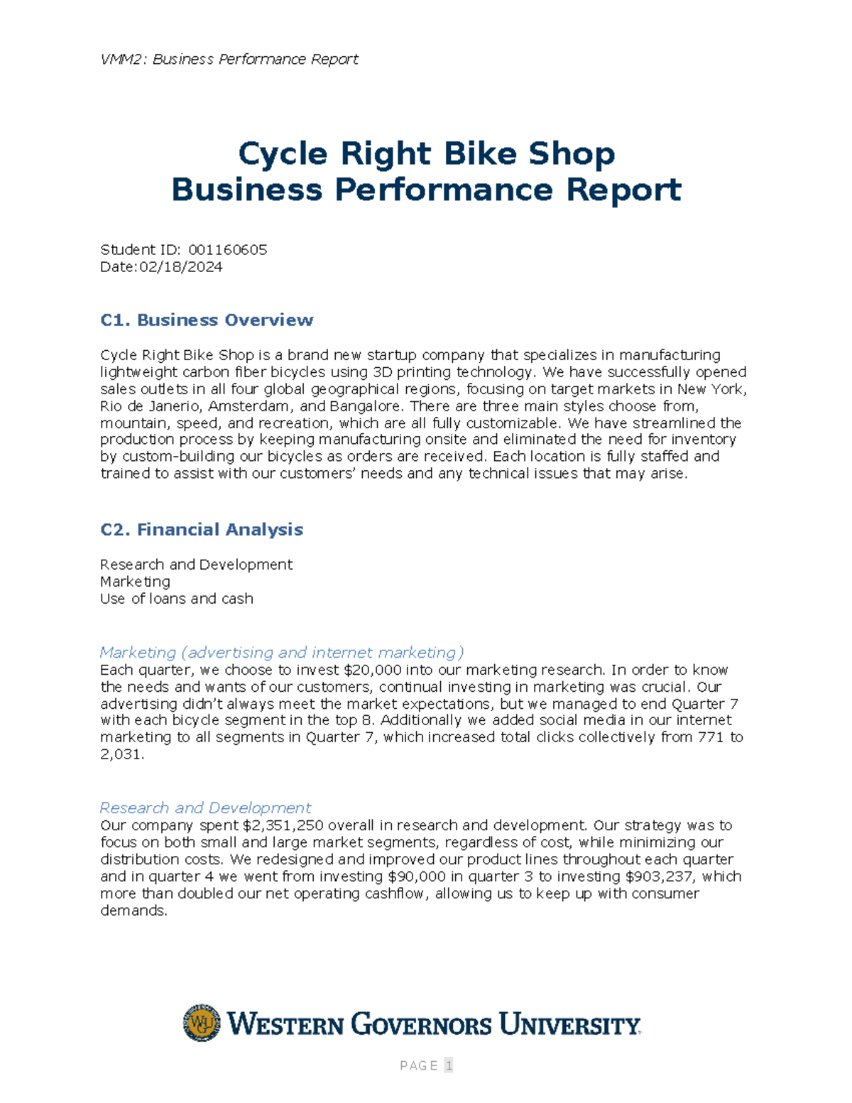 Business Performance Report Template - VMM2: Business Performance ...