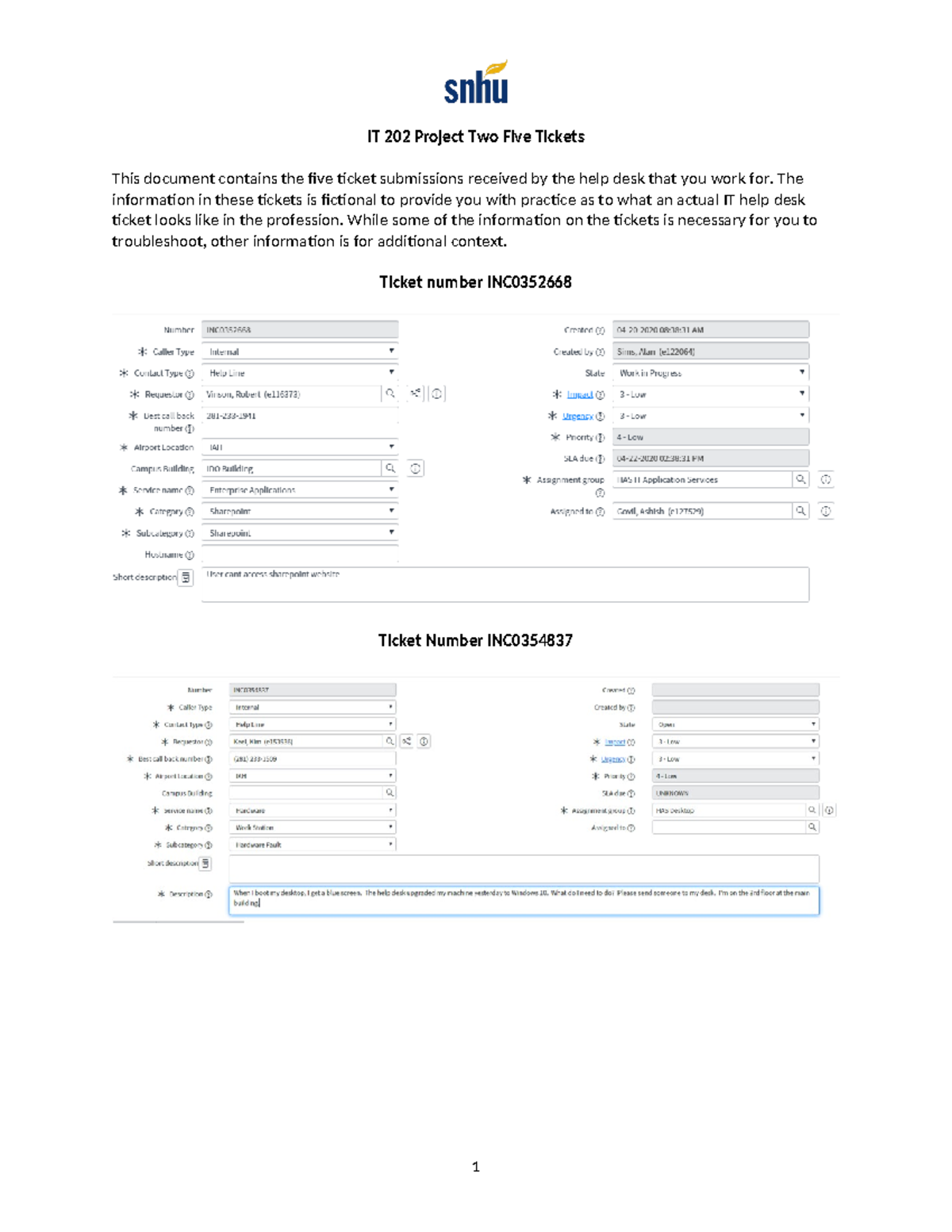 IT 202 Project Tickets - IT 202 Project Two Five Tickets This document ...
