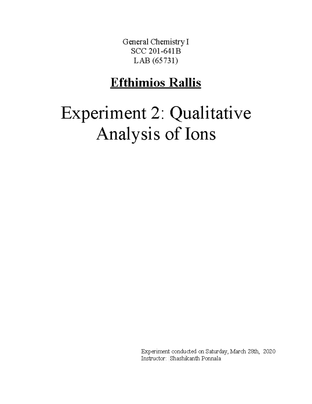 LAB 2 Completed - Lab 2 - General Chemistry I SCC 201-641B LAB (65731 ...