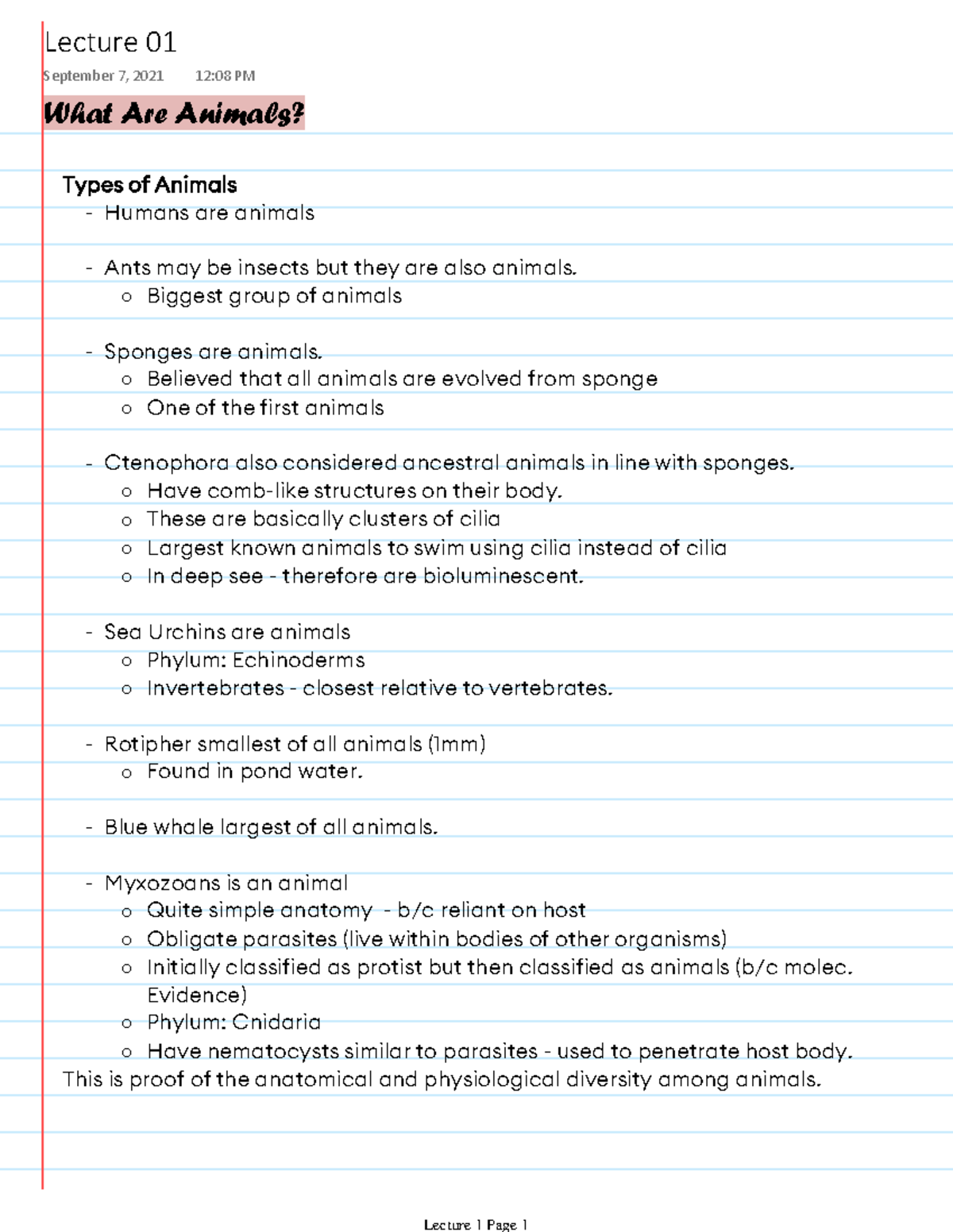 Lecture 1 - What are Animals + Characteristics - biob34 - U of T - Studocu